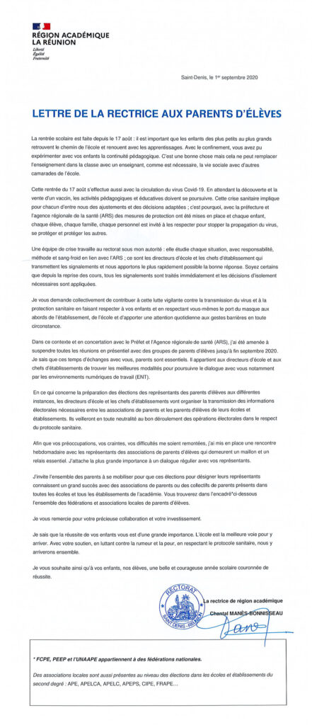 Lettre de la Rectrice aux parents d’élèves – Collège Emilien Adam de ...