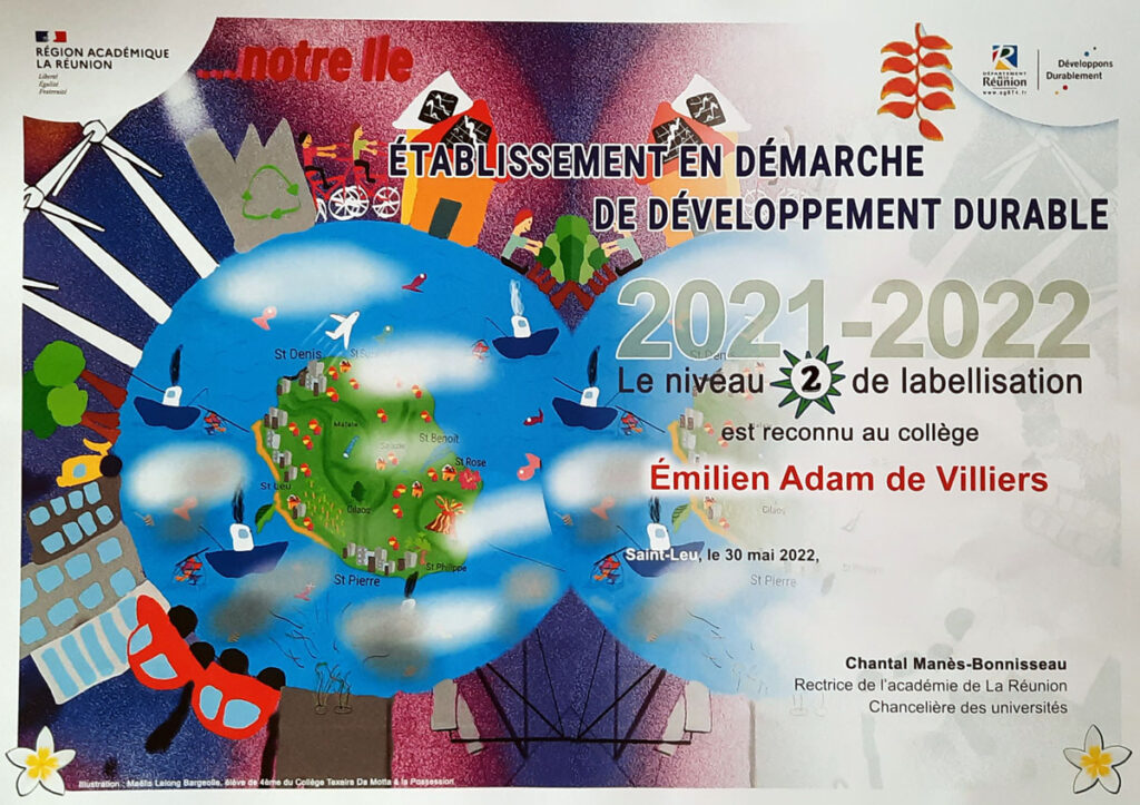 Le Collège a obtenu l’éco-label E3D – Collège Emilien Adam de Villiers