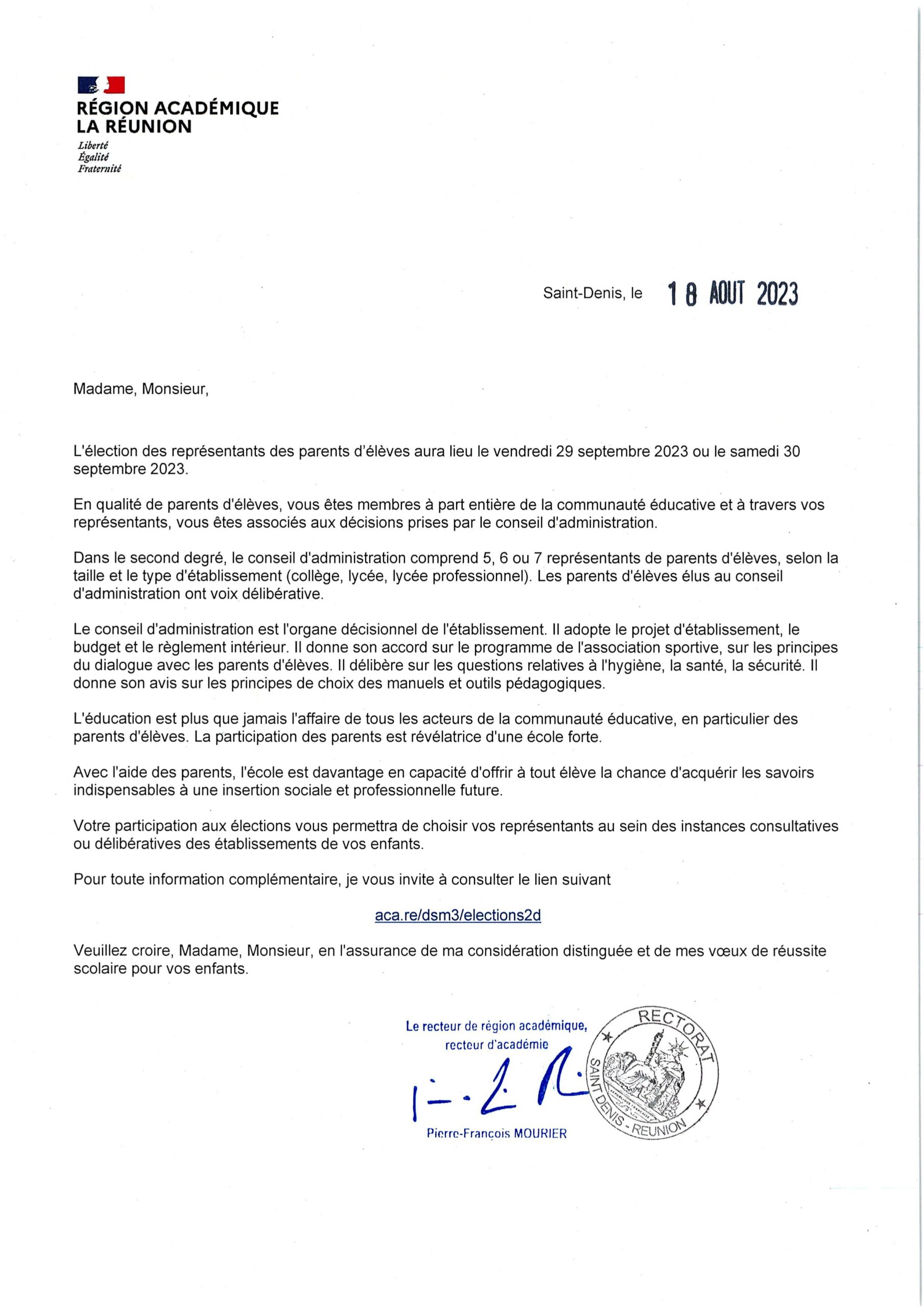 ELECTIONS DES REPRESENTANTS DES PARENTS D’ELEVES AU CONSEIL D ...