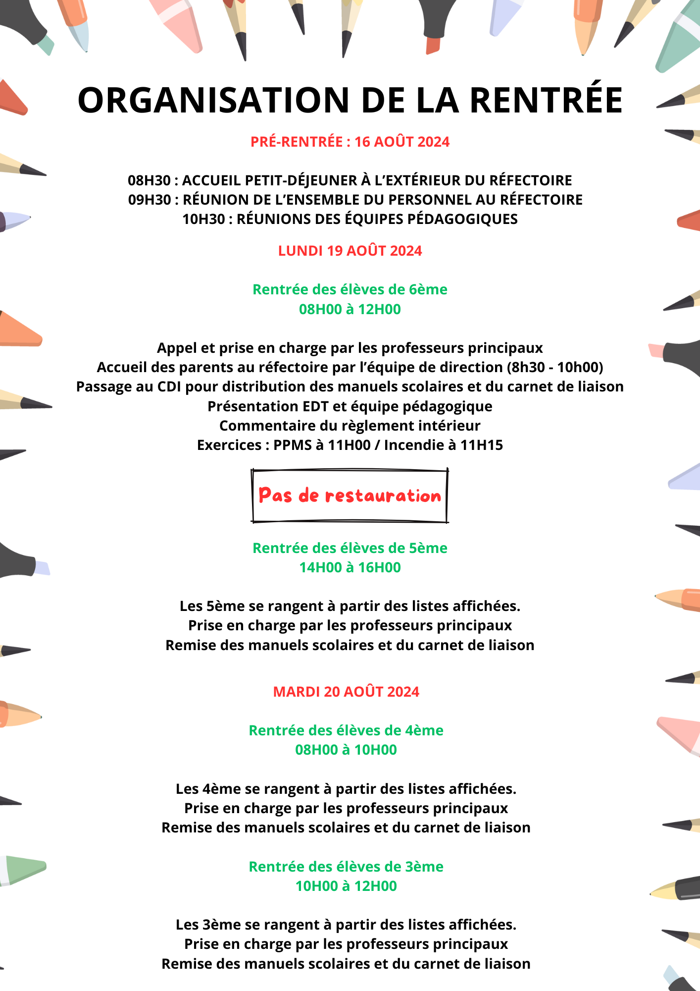 Organisation de la rentrée scolaire 2024-2025