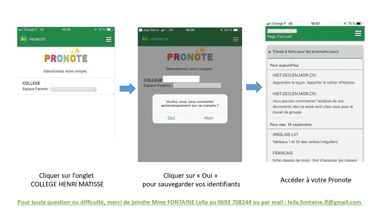 Se connecter à Pronote avec l’application – Site du Collège Henri MATISSE