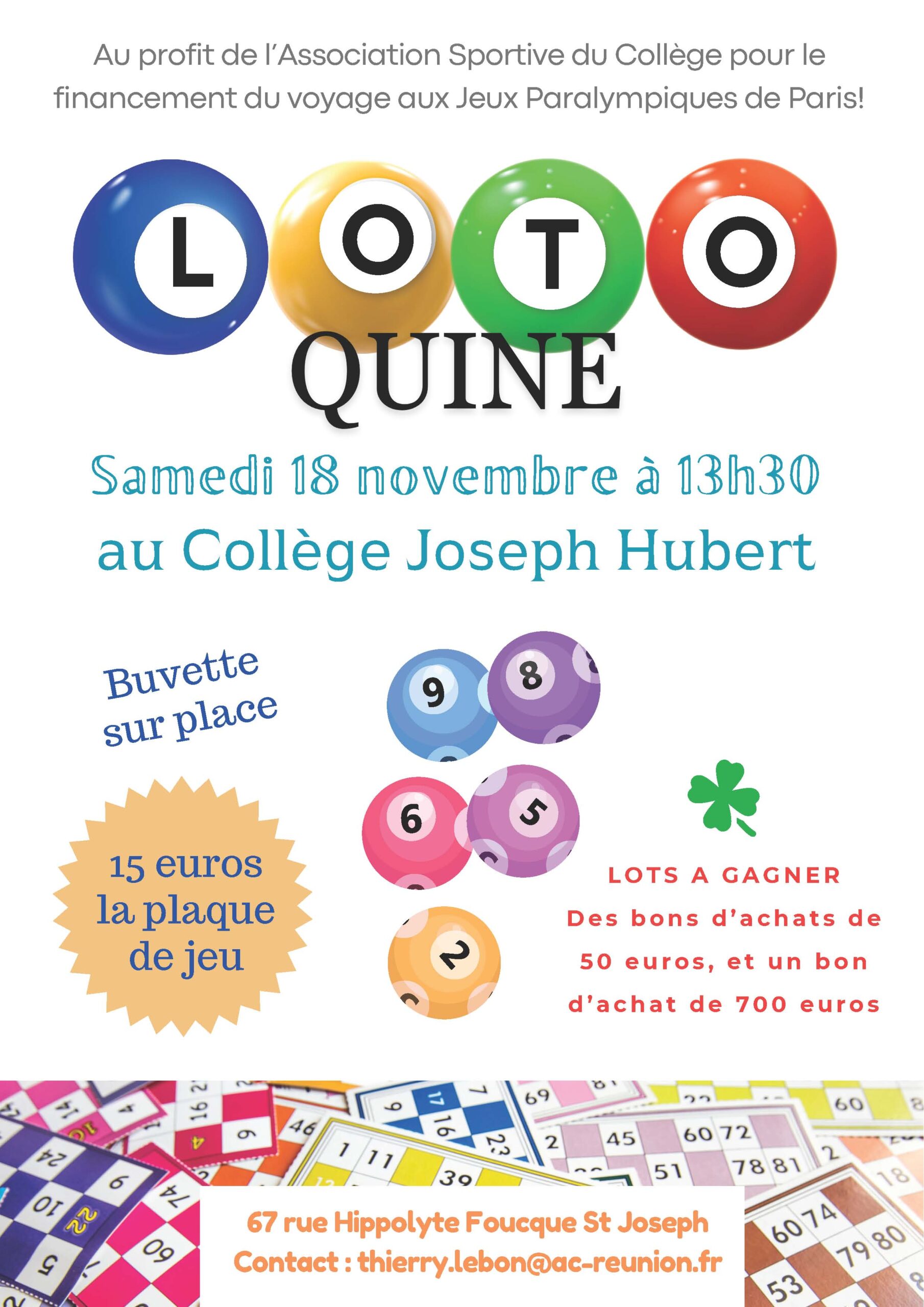 LOTO QUINE au collège ce samedi 18 novembre!