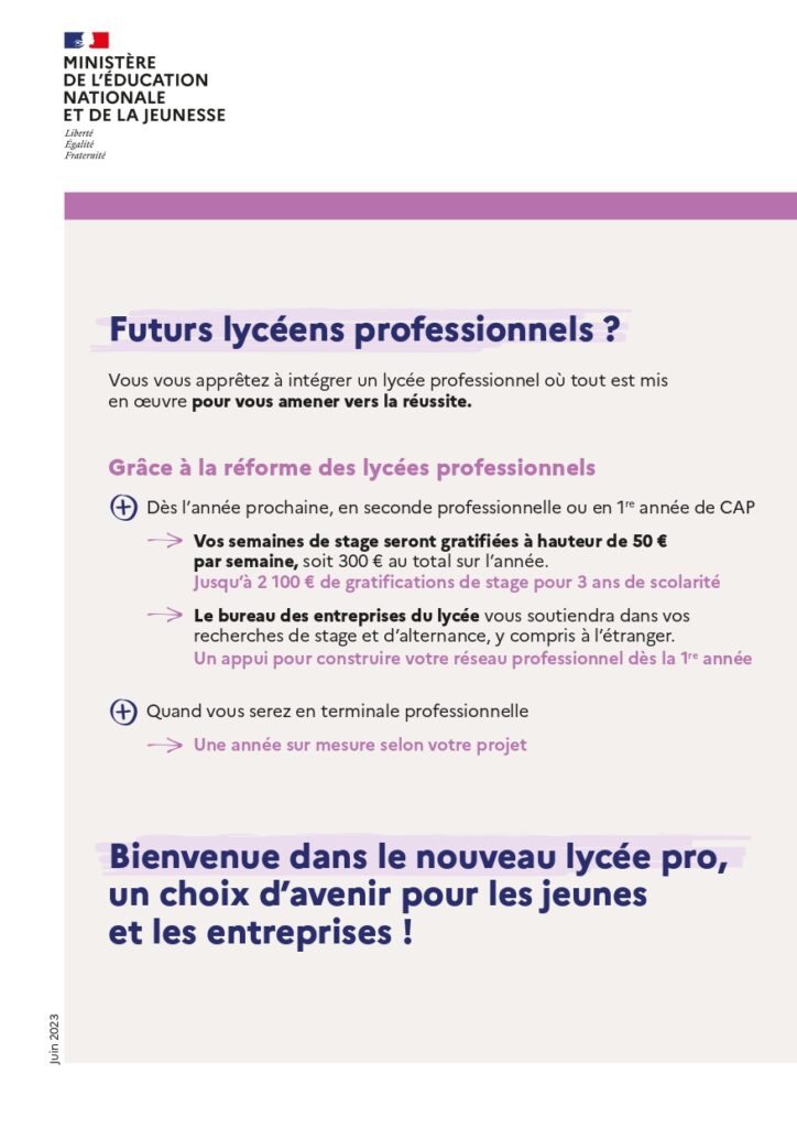 Réforme des lycées professionnels rentrée scolaire 2023 / 2024 ...