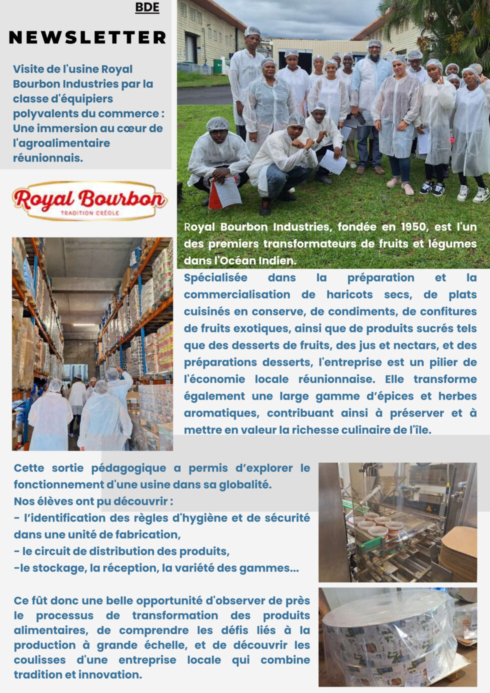 Visite à l’usine ROYAL BOURBON | lycee Albert Ramassamy