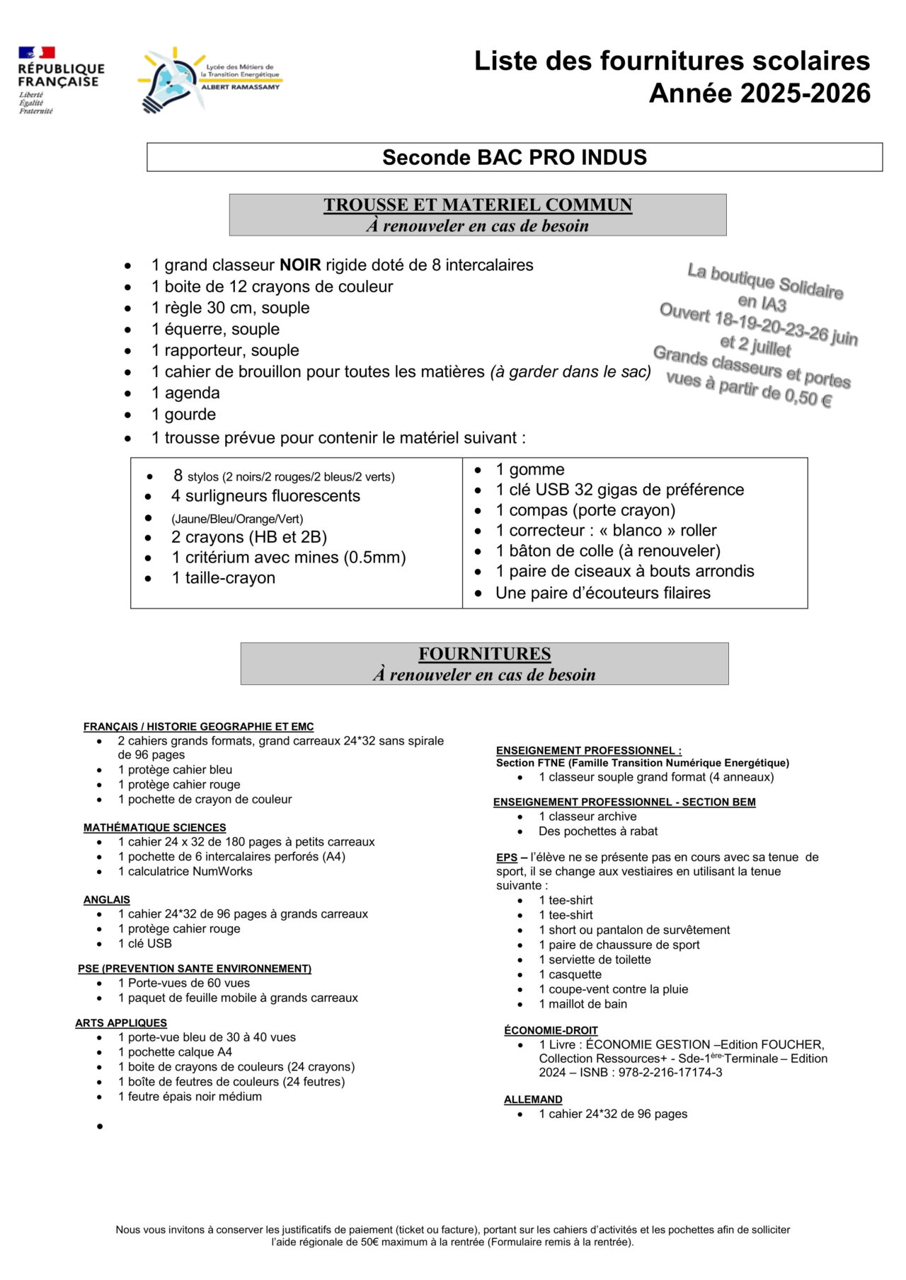 Inscriptions Scolaire 2025-2026 | lycee Albert Ramassamy