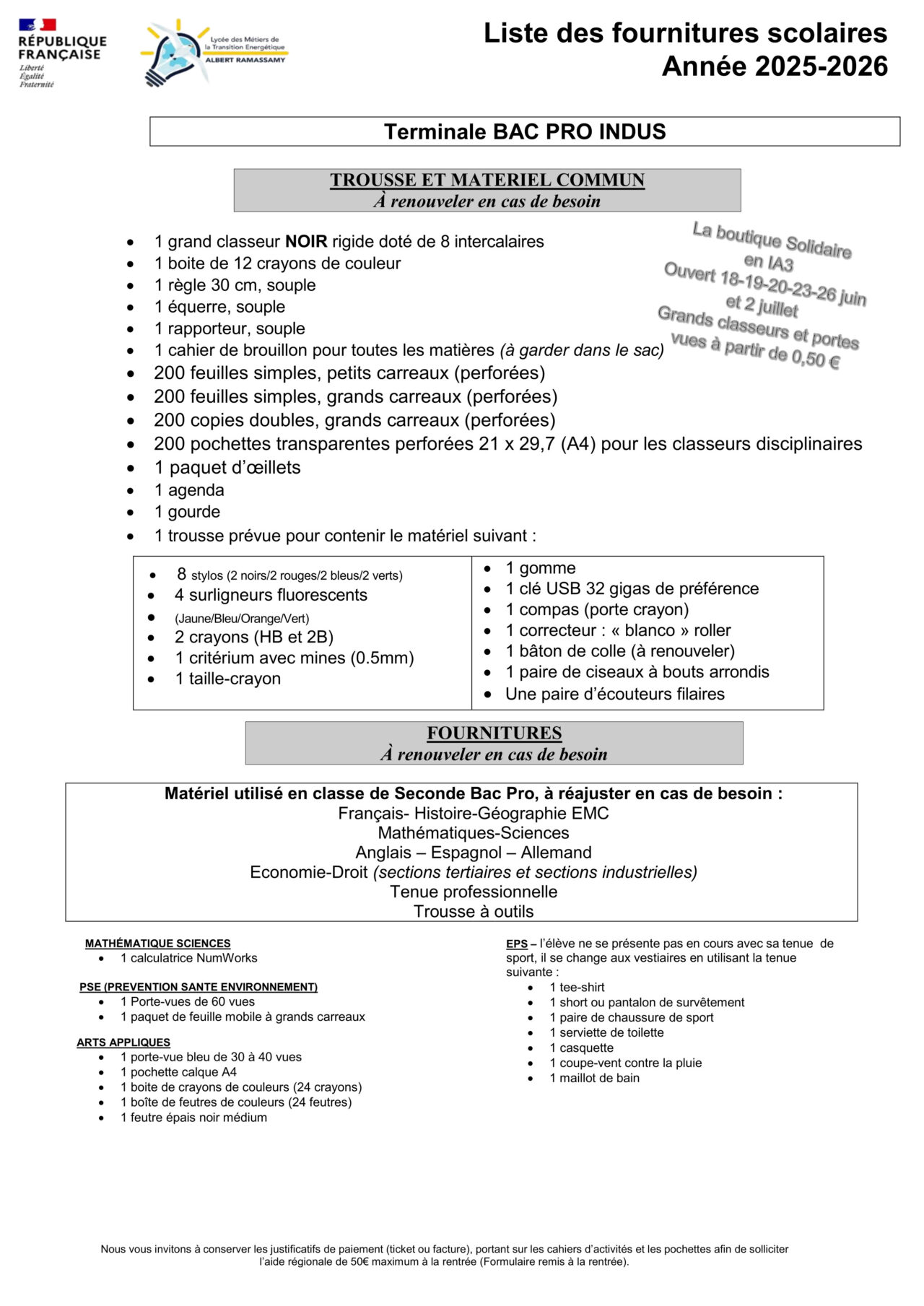 Inscriptions Scolaire 2025-2026 | lycee Albert Ramassamy