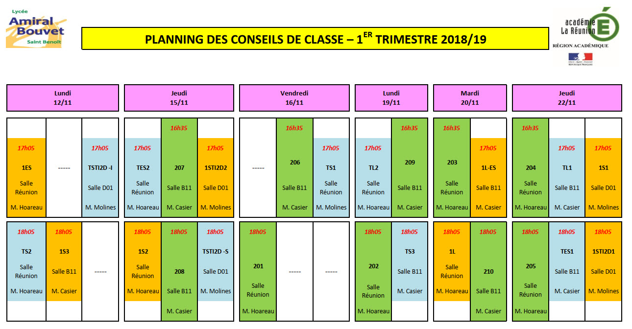 calendrier des conseils de classes | Lycée Amiral Bouvet