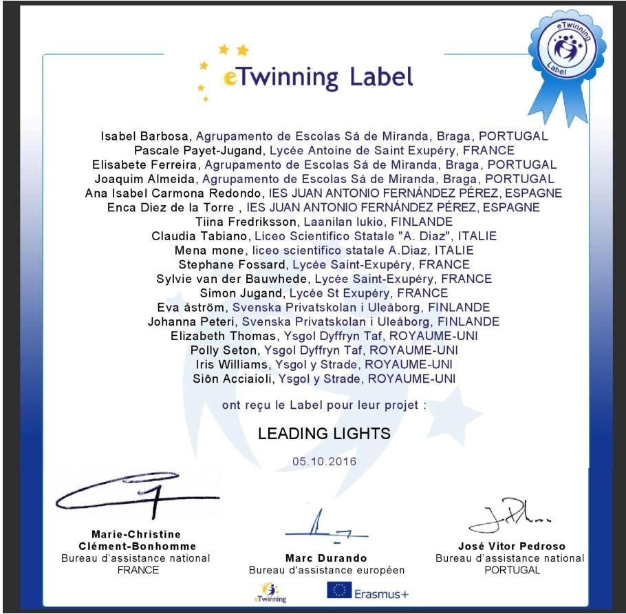 Label Européen du projet Etwinning Erasmus+ | Lycée Antoine de Saint ...
