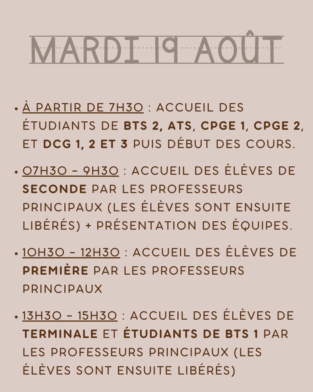 Calendrier de Rentrée 2025 des élèves et étudiants du lycée Marguerite ...