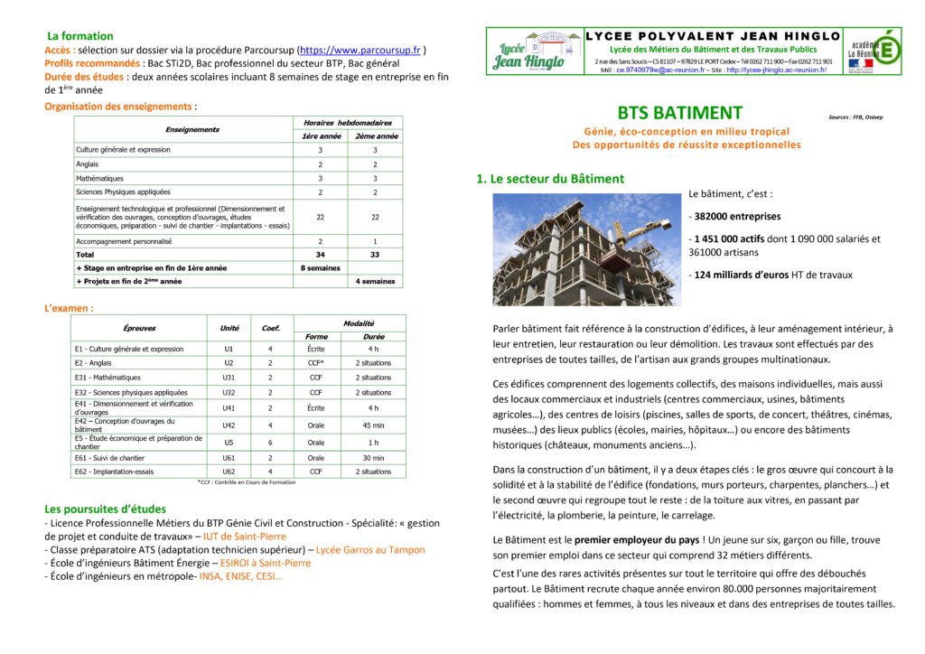 Le BTS Bâtiment | Lycée Jean Hinglo