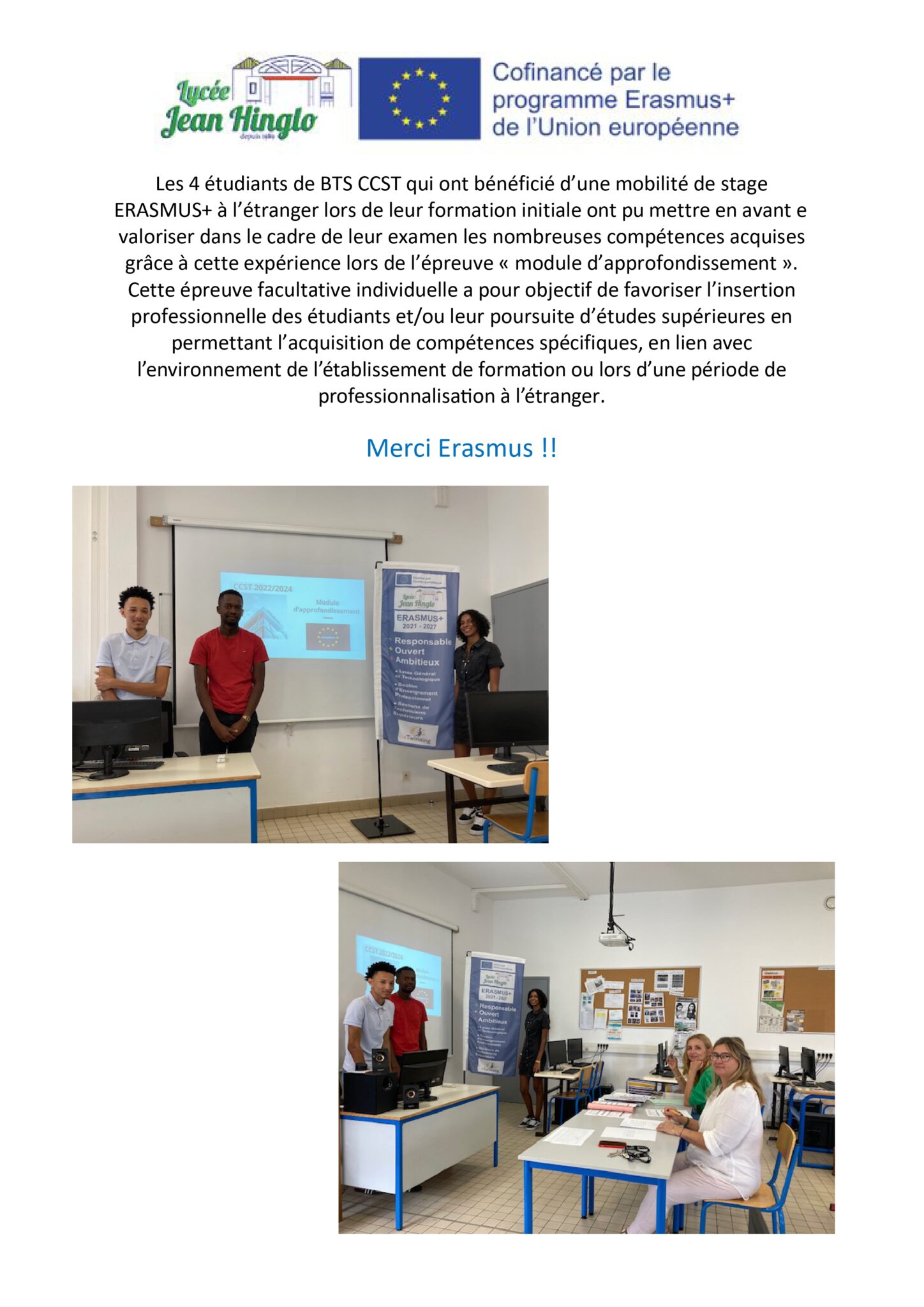 ERASMUS+ et module d’approfondissement BTS CCST | Lycée Jean Hinglo