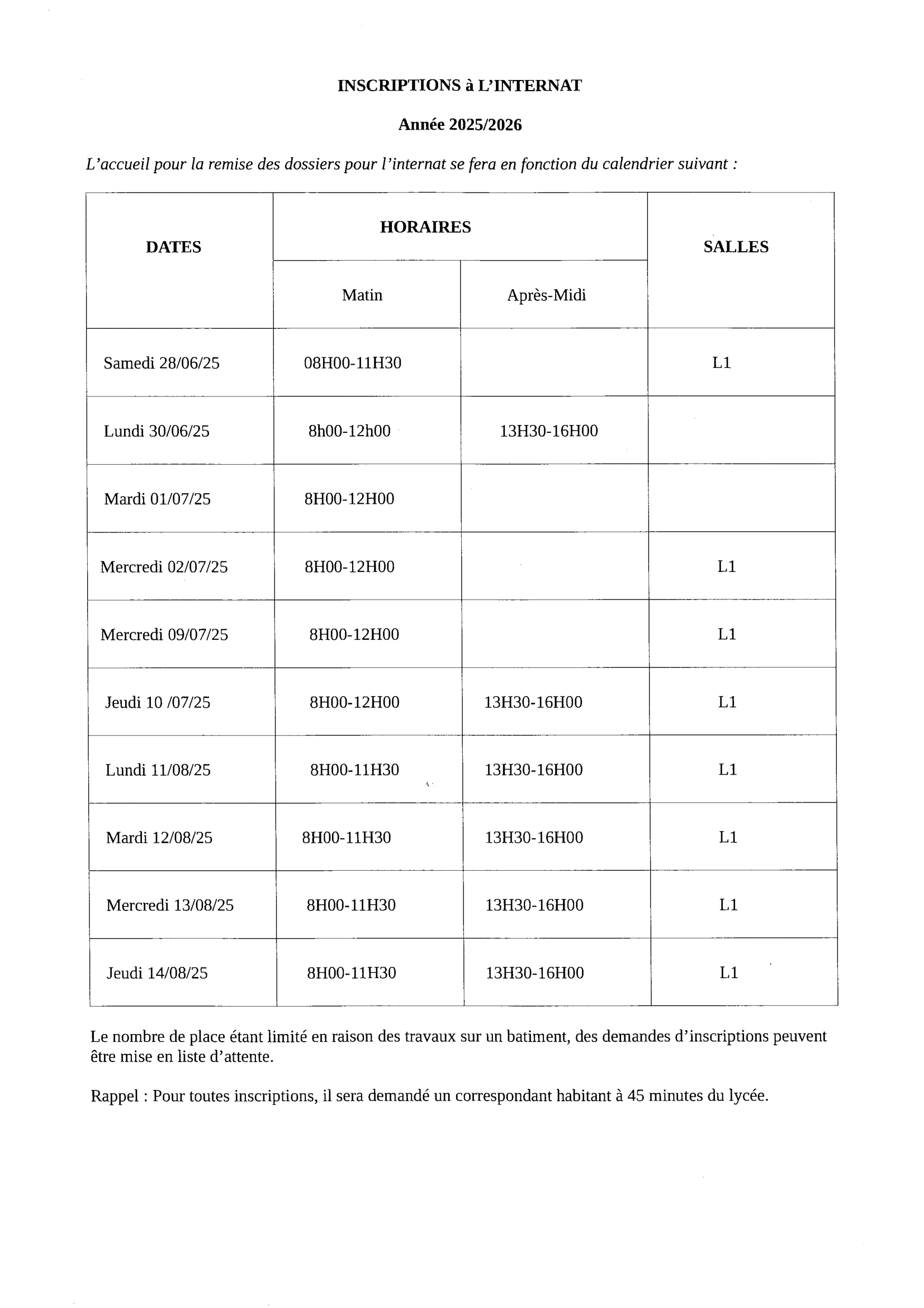 Inscription à l’internat pour l’année scolaire 2025/2026 – Lycée Roland ...