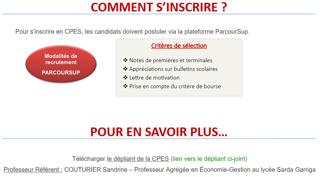 CPES Classe Préparatoire aux Etudes Supérieures | Lycée Sarda Garriga