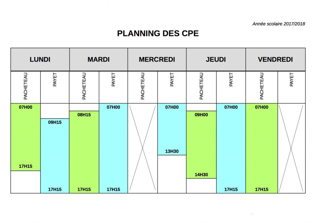 Planning CPE – Lycée Victor SCHOELCHER